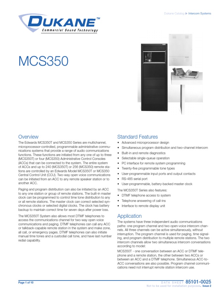 Standard Features: Dukane Catalog U | PDF | Power Supply | Switch