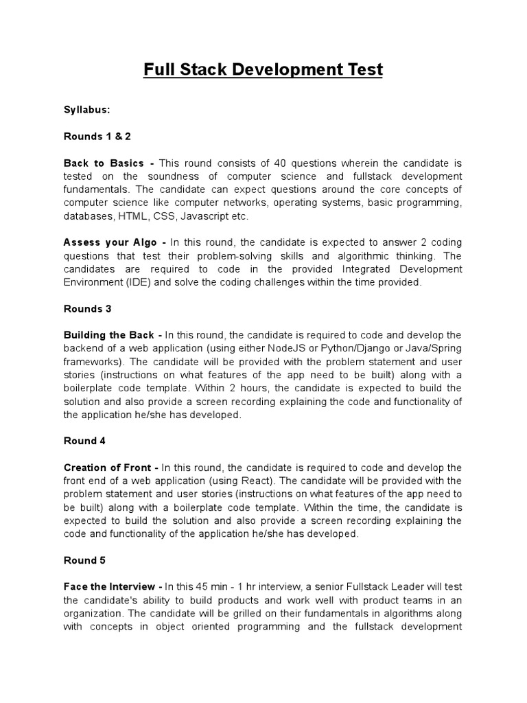 Full Stack Developer Test Guide | PDF | Web Application | Java Script