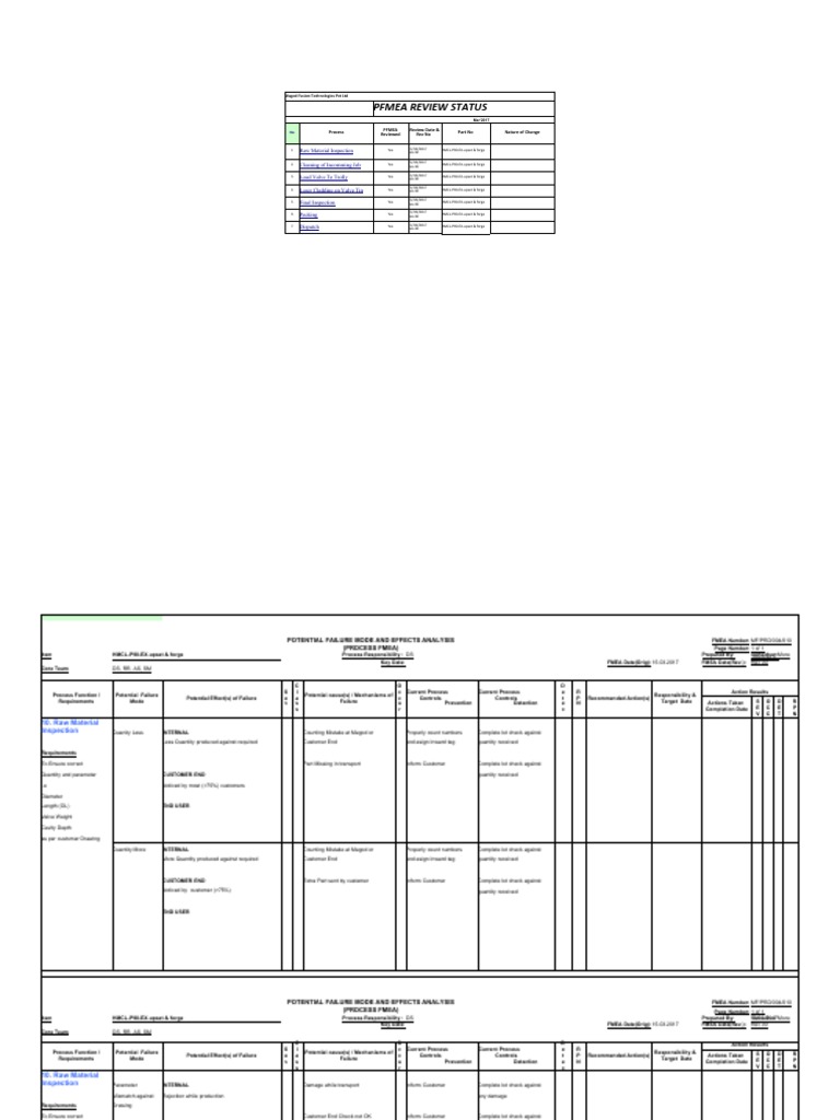 Pfmea Review Status | PDF | Valve | Materials