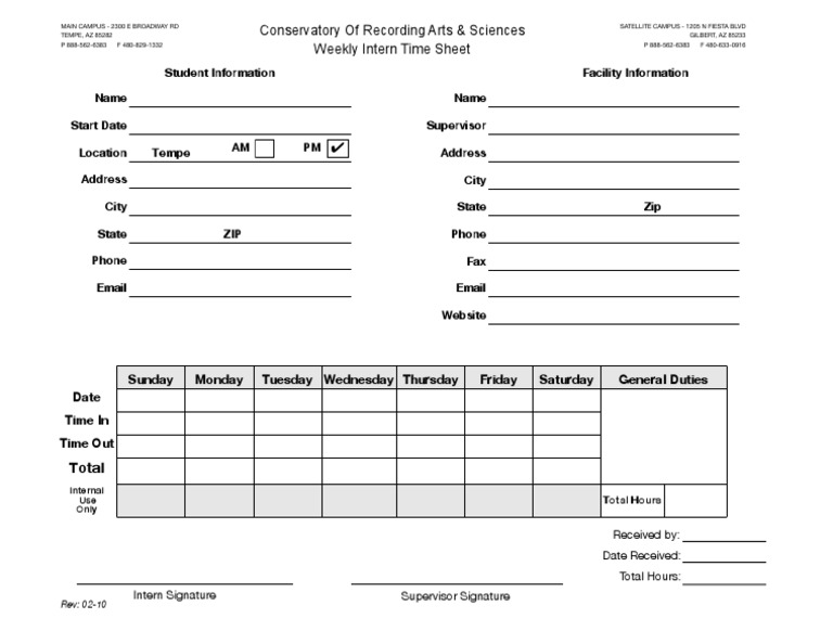 Weekly Intern Time Sheet Template | PDF