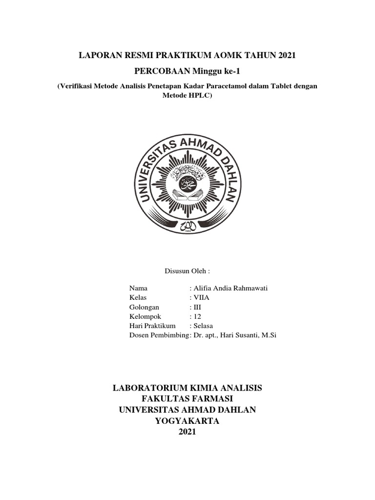 Verifikasi HPLC Kadar Paracetamol Tablet | PDF