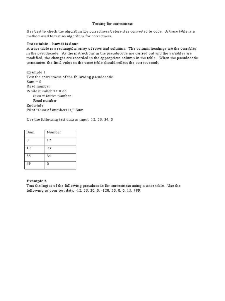 Trace Table Notes and Activity | PDF | Algorithms | Software Engineering