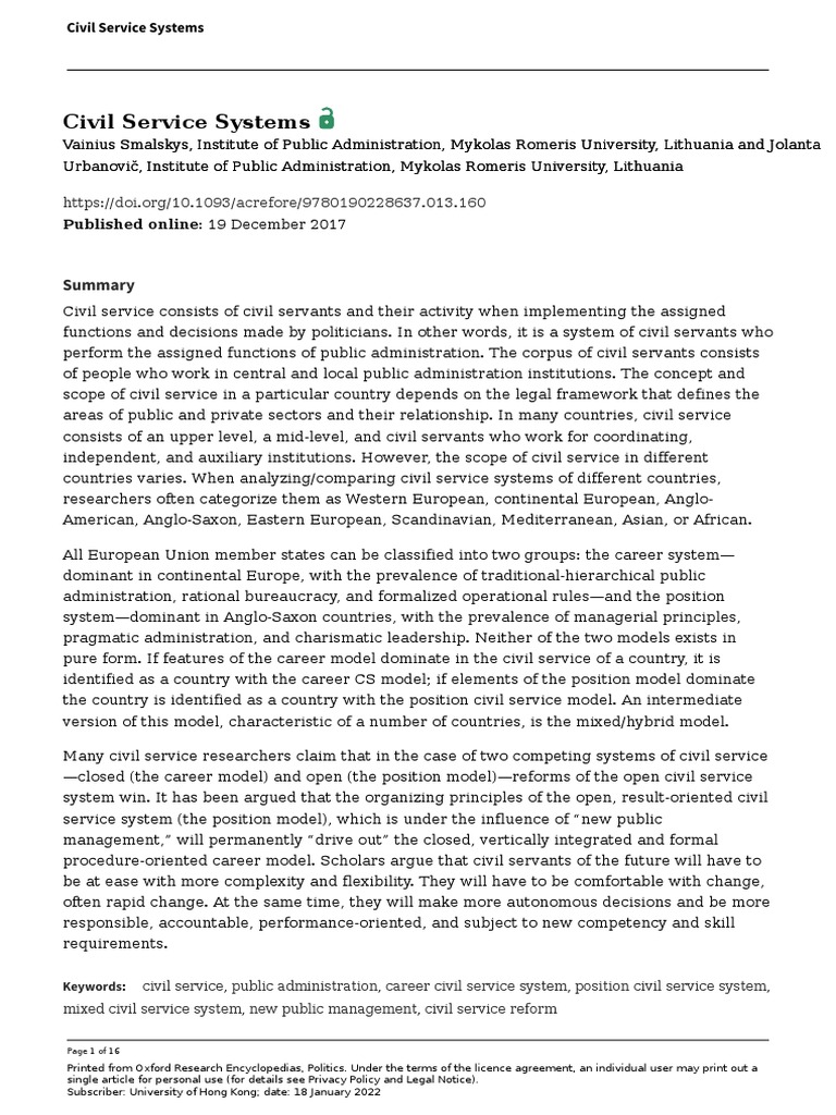 Smalskys-2017 - Civil Service Systems | PDF | Civil Service | Governance
