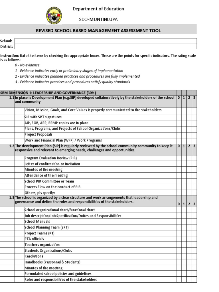 SBM Part 2 Checklist Ver.3 1 | PDF | Evaluation | Monitoring And Evaluation
