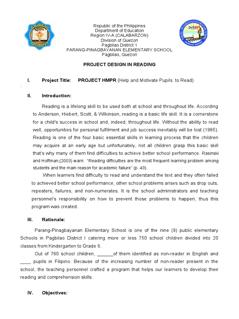 Project Design in Reading I. Project Title: PROJECT HMPR (Help and ...