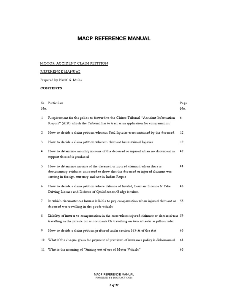 MACP Guidelines for Accident Claims | PDF | Vertebral Column | Damages