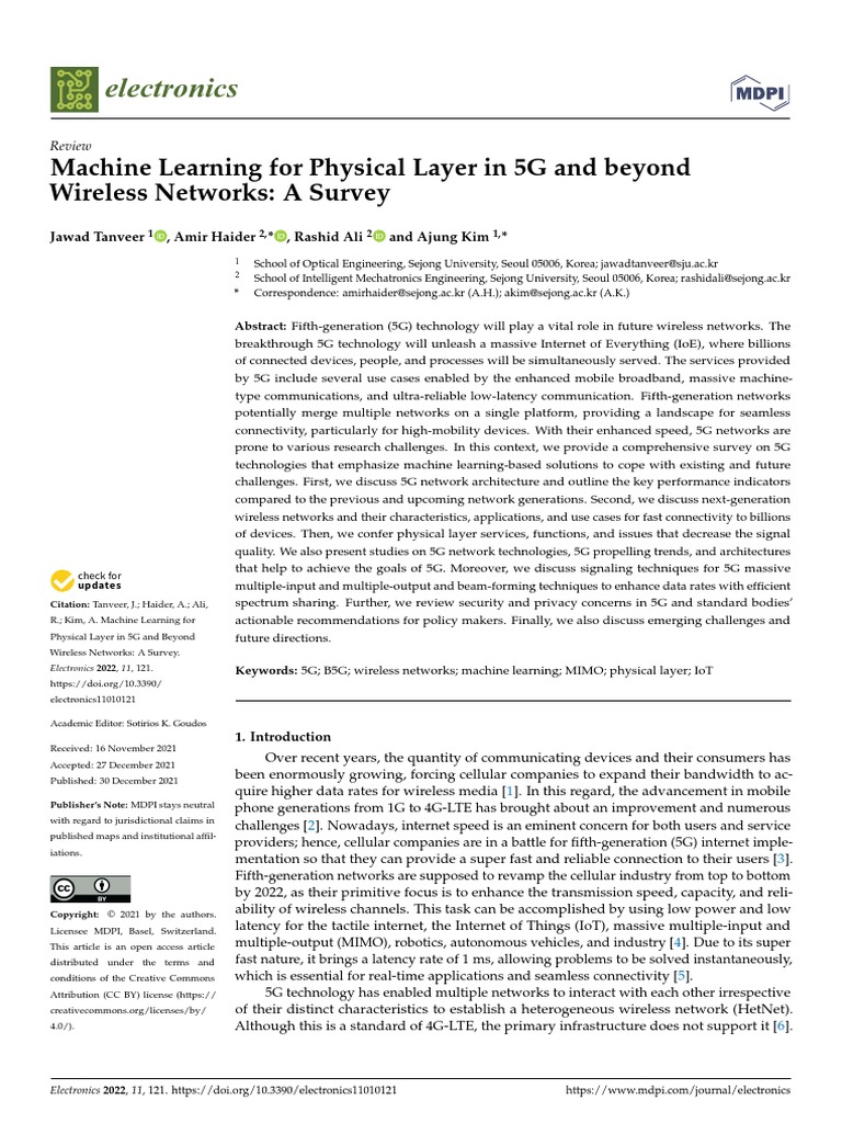 Machine Learning For Physical Layer in 5G and Beyond | PDF | Computer ...