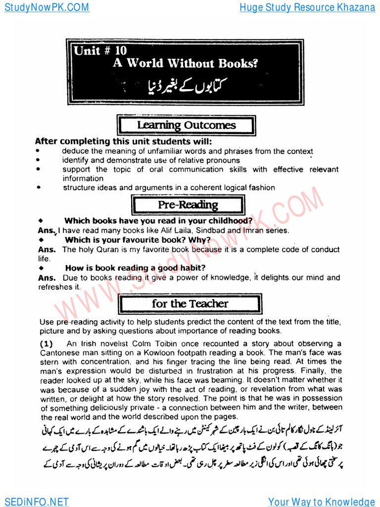 10th Eng Ch. 10 A World Without Books | PDF