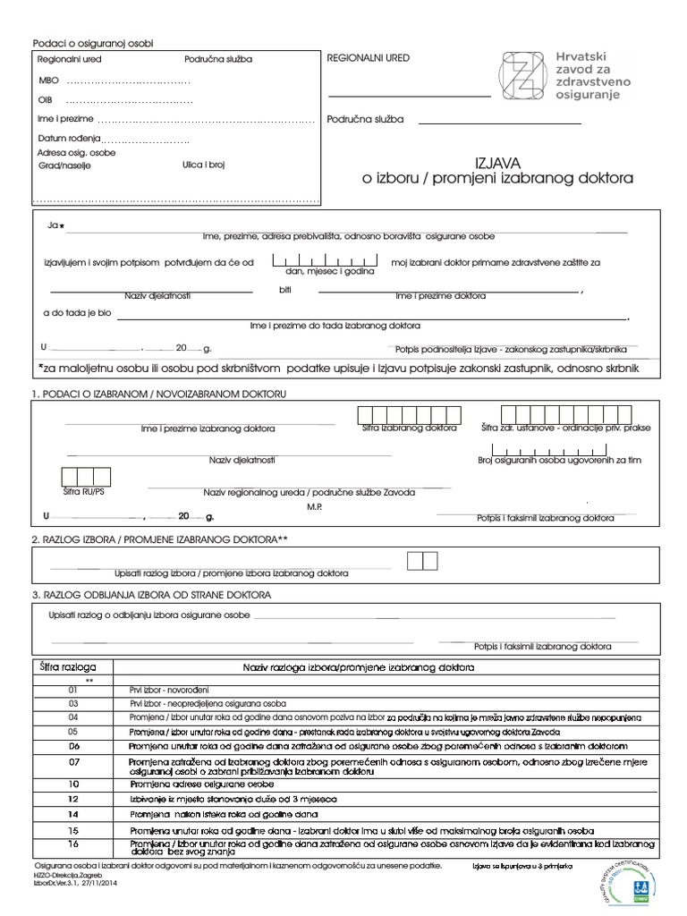 Izjava o Promjeni Izabranog Doktora | PDF