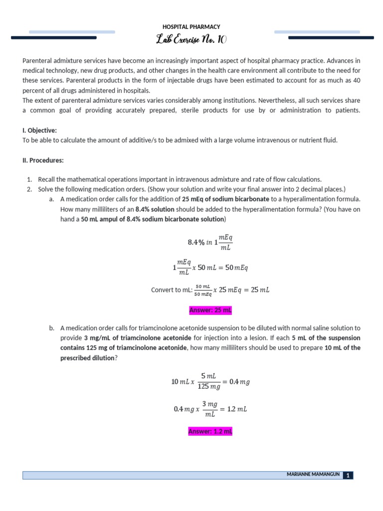 Lab Exercise No. 10: I. Objective | PDF | Injection (Medicine ...