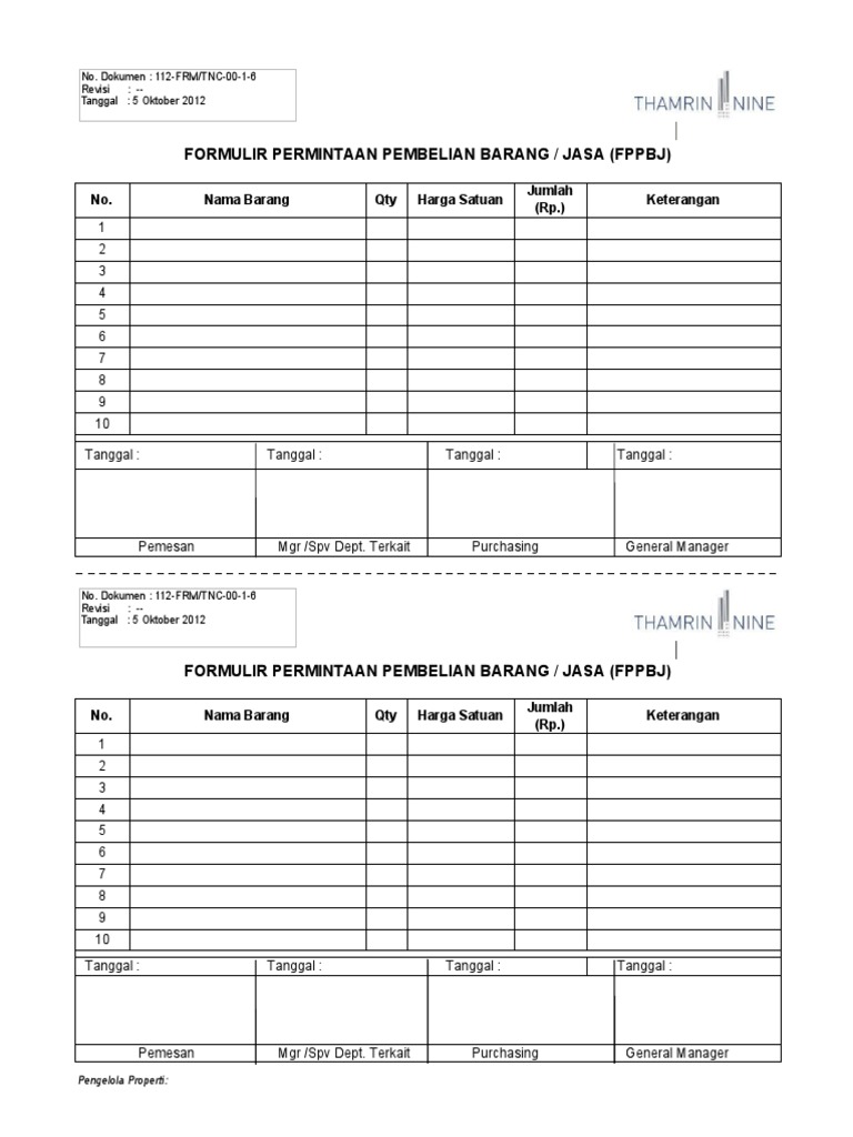 Formulir Permintaan Pembelian Barang | PDF