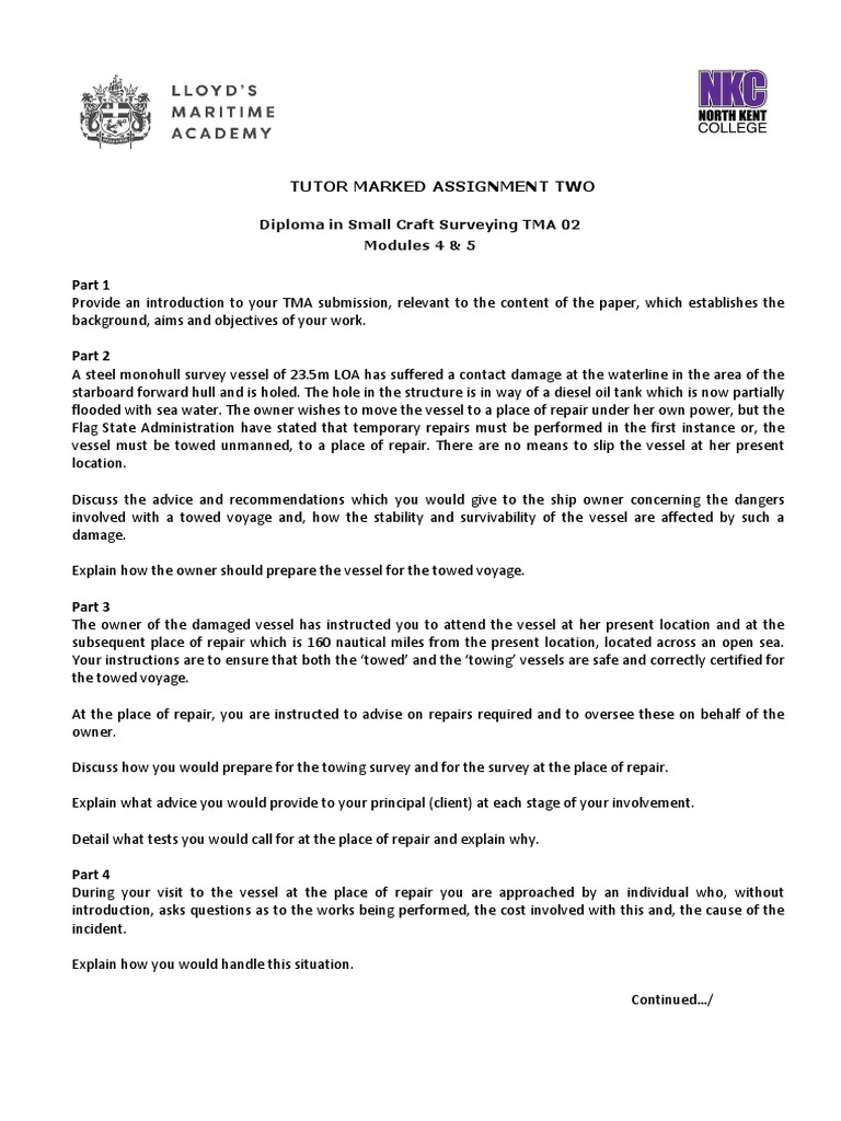 Tutor Marked Assignment Two: Diploma in Small Craft Surveying TMA 02 ...