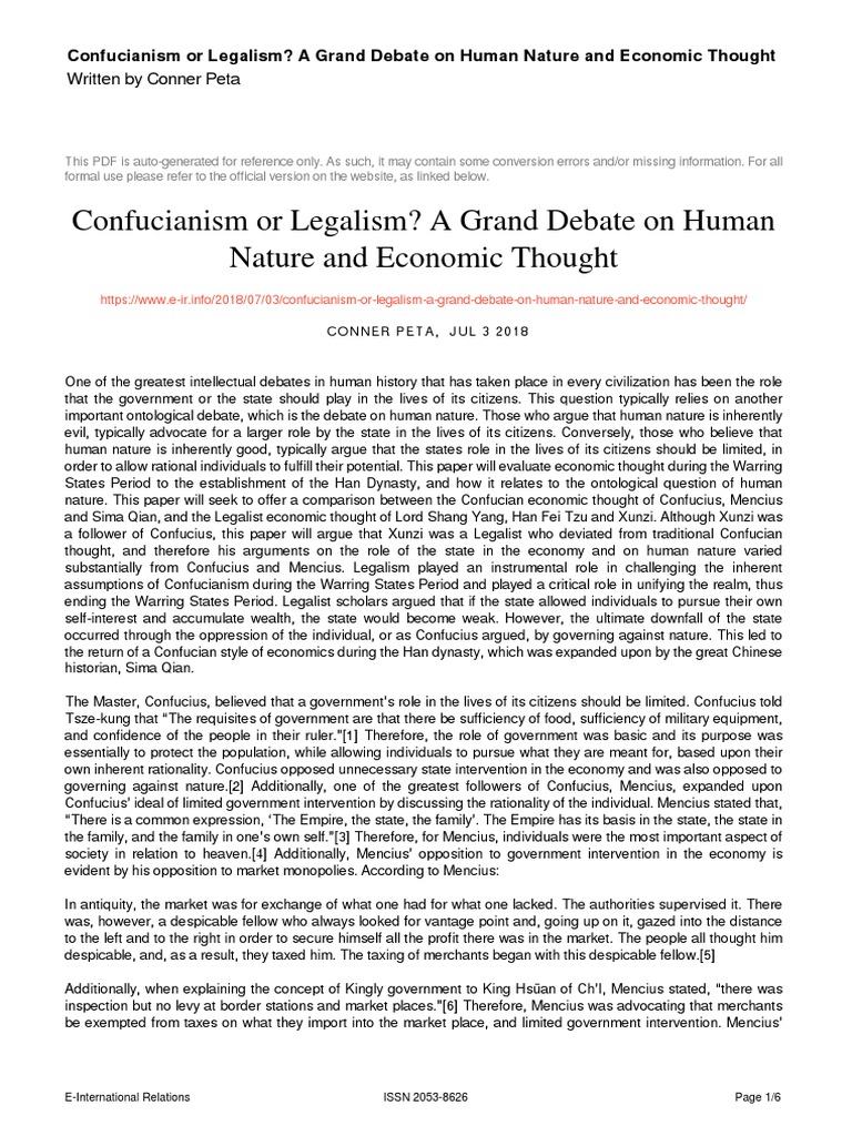 Confucianism or Legalism A Grand Debate On Human Nature and Economic ...