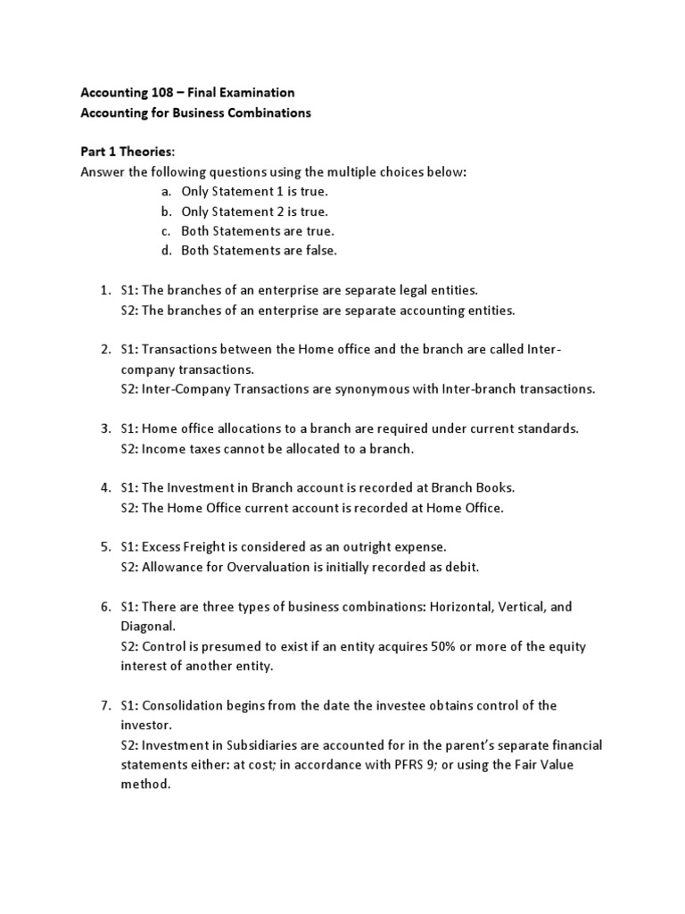 Template - Accounting 108 - Final Examination | PDF | Economies ...