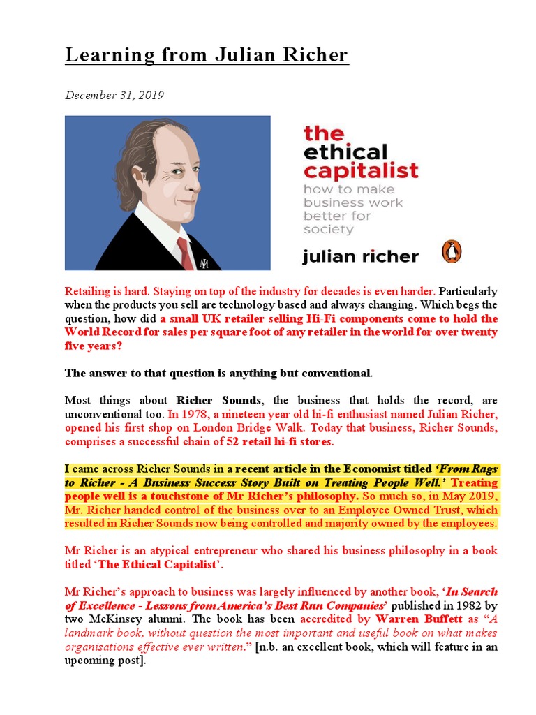 Learning From Julian Richer Richer Sounds Investor Master Class | PDF ...