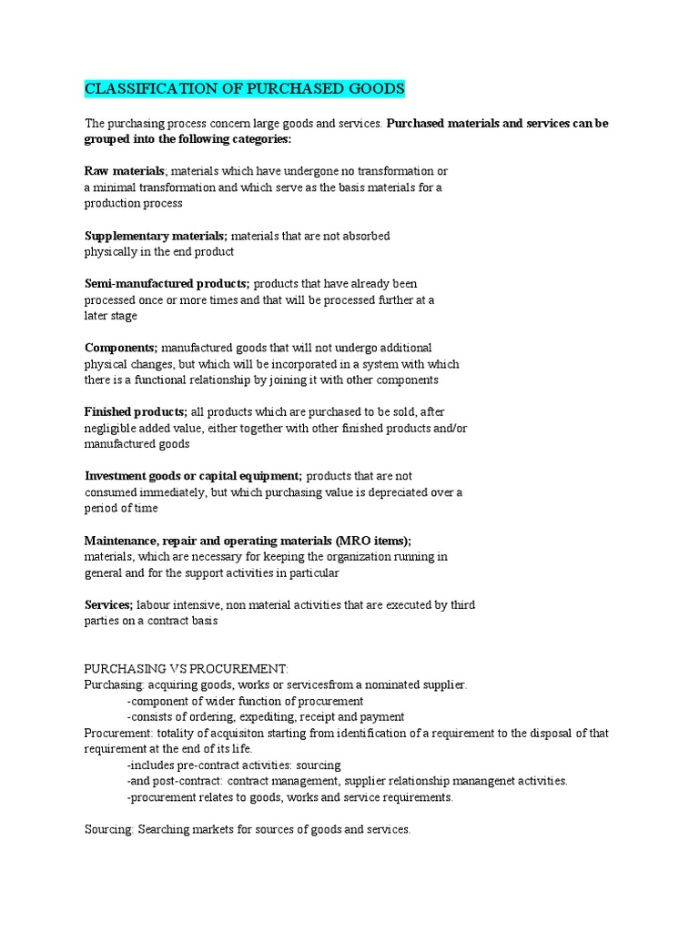 Classification of Purchased Goods | PDF | Procurement | Value Chain
