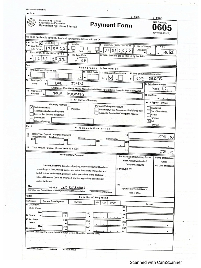 Payment Form 0605 Sample | PDF