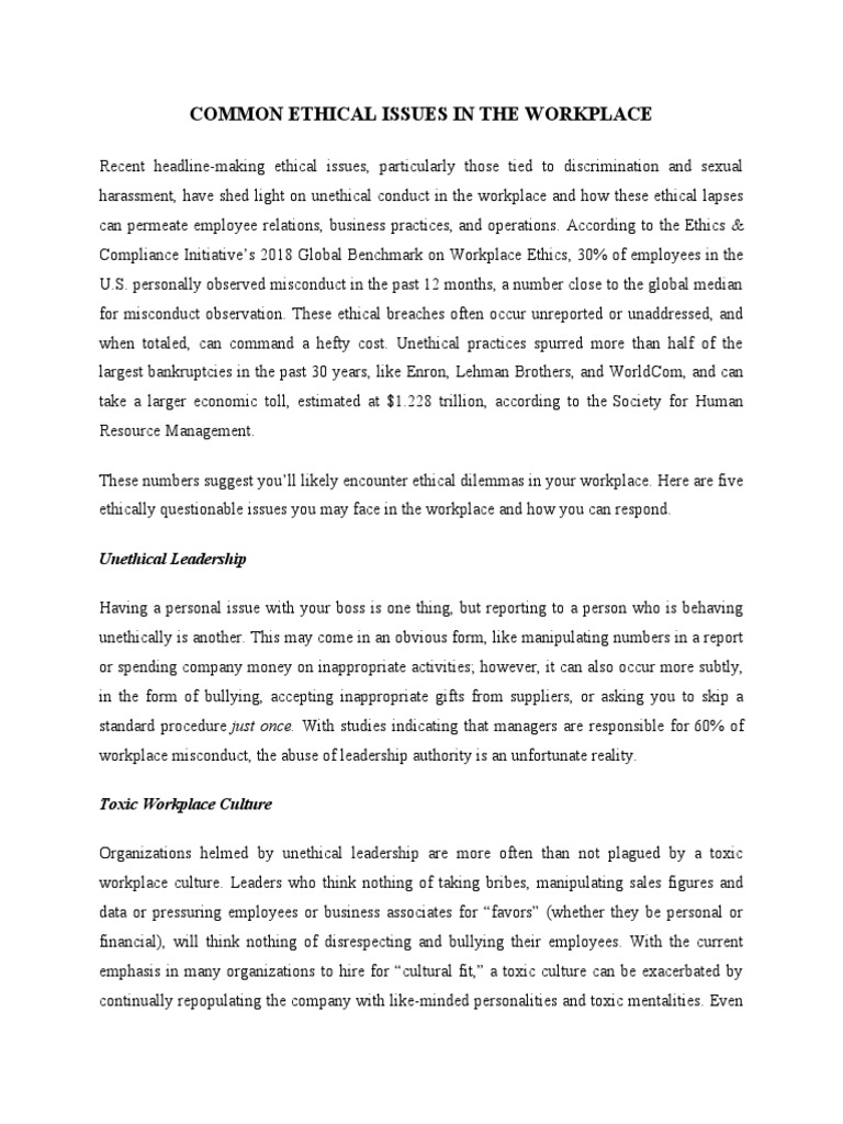 Common Workplace Ethical Issues | PDF | Employment | Discrimination