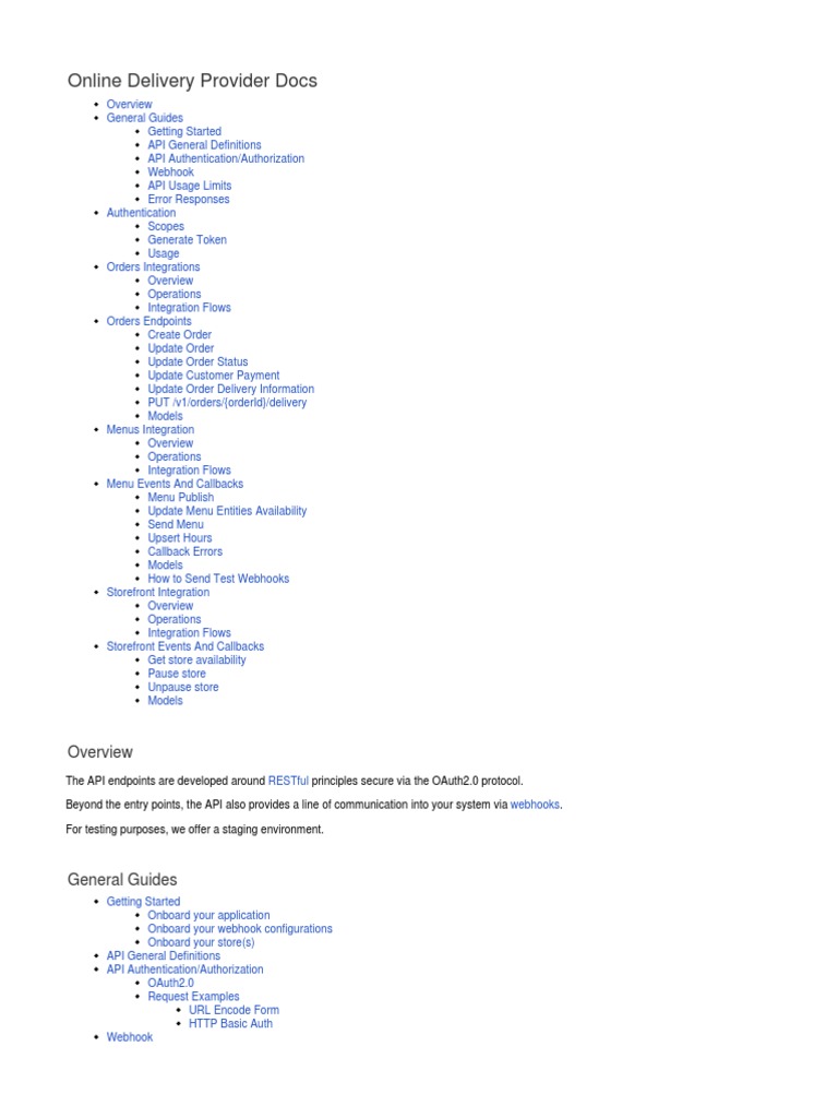 API Documentation for Online Delivery Provider Integrations: A ...