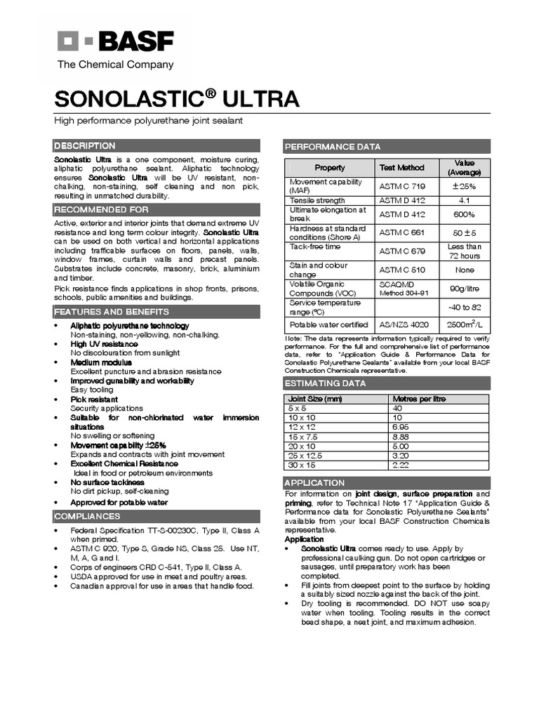 Sonolastic Ultra Asean 0509 | PDF | Polyurethane | Wall