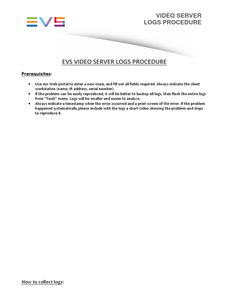 Evs Video Server Logs Procedure: Prerequisites | PDF | Usb Flash Drive ...