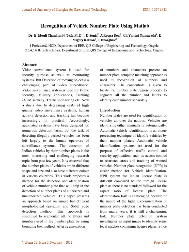 Recognition of Vehicle Number Plate Using Matlab | PDF | Image ...