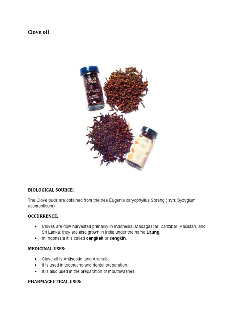 Clove Oil: Biological Source | PDF | Clove | Lavandula