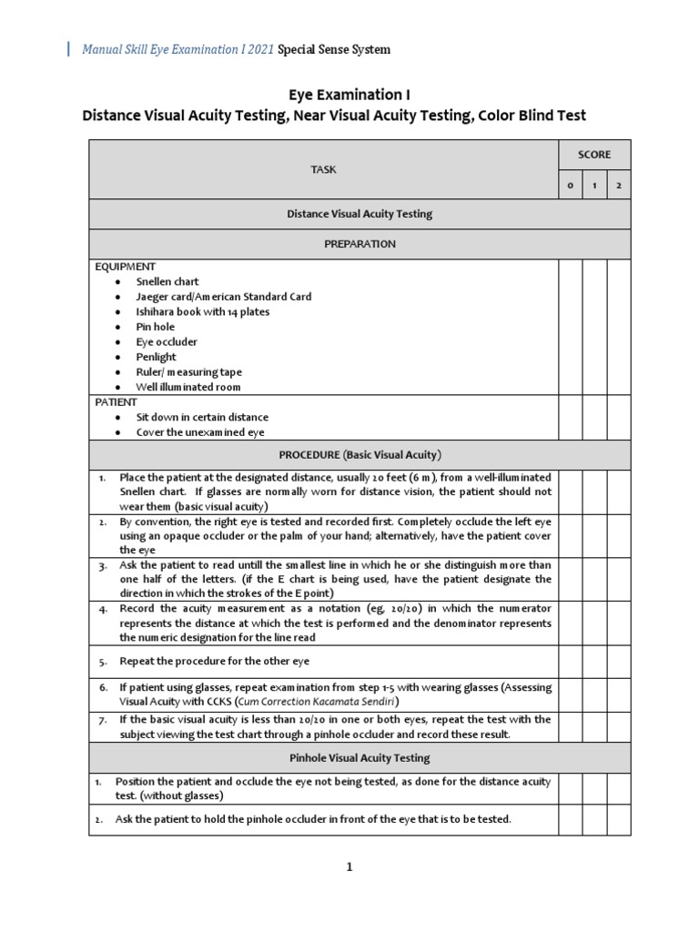 Skill Lab 1 Visual Acuity and Color Blind Test Rev | PDF | Visual ...