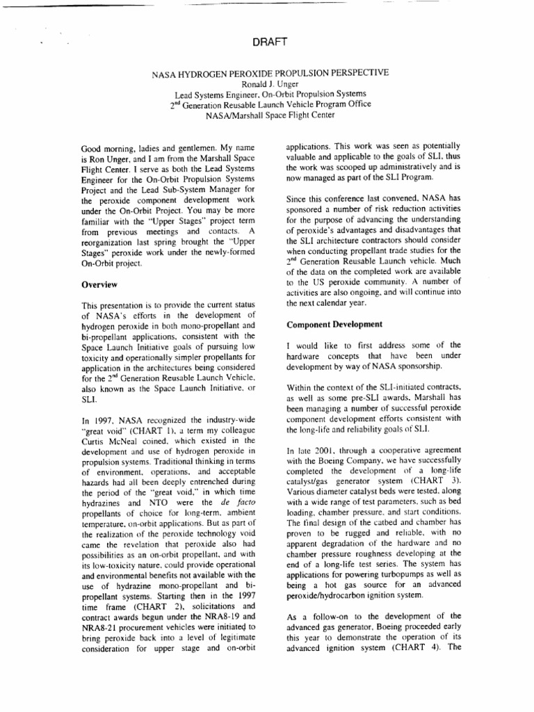 NASA Hydrogen Peroxide Propulsion Perspective | PDF | Rocket Engine ...