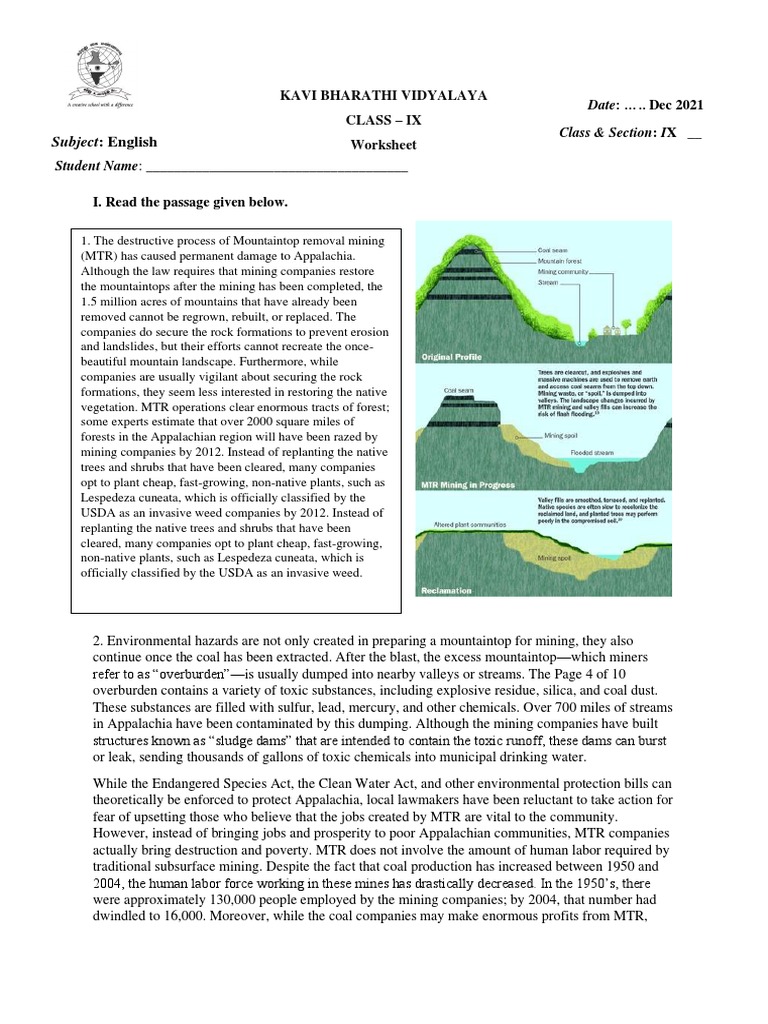 9th Worksheet | PDF | Mining | Natural Environment