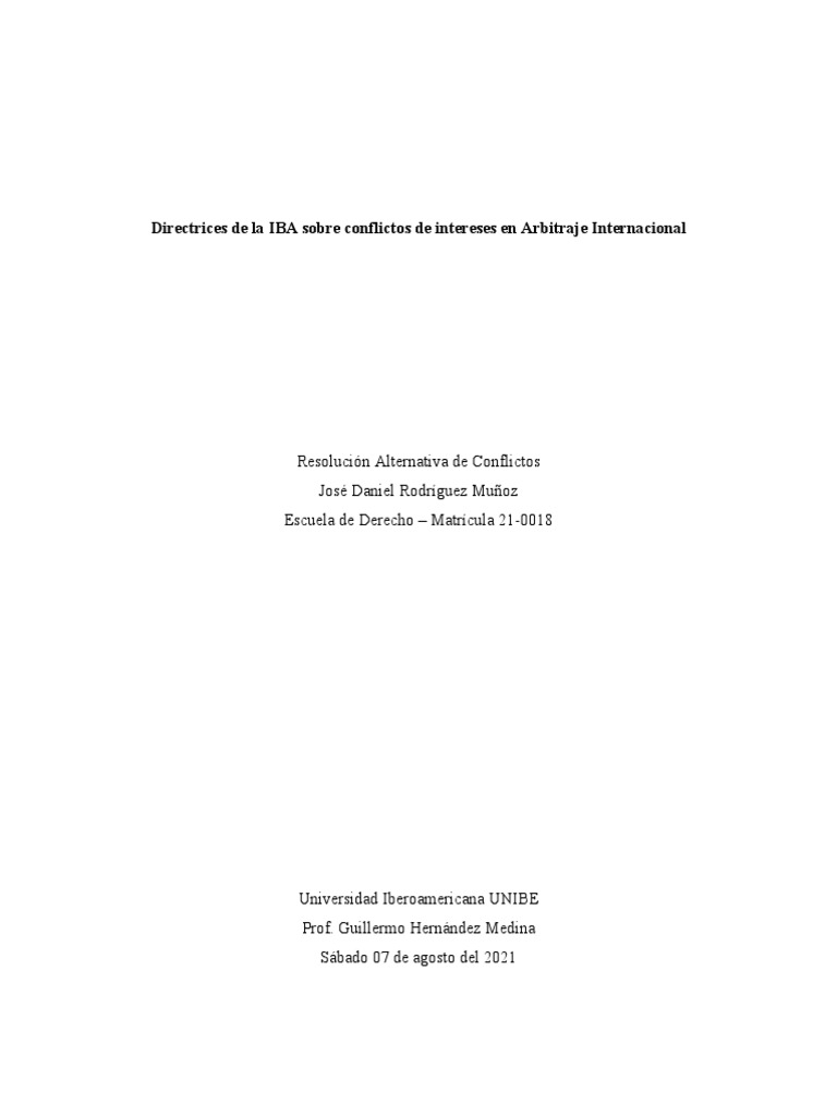 Directrices IBA en Arbitraje Internacional | PDF | Arbitraje | Árbitro