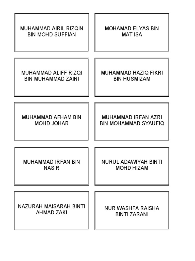 Contoh Label Meja Murid | PDF