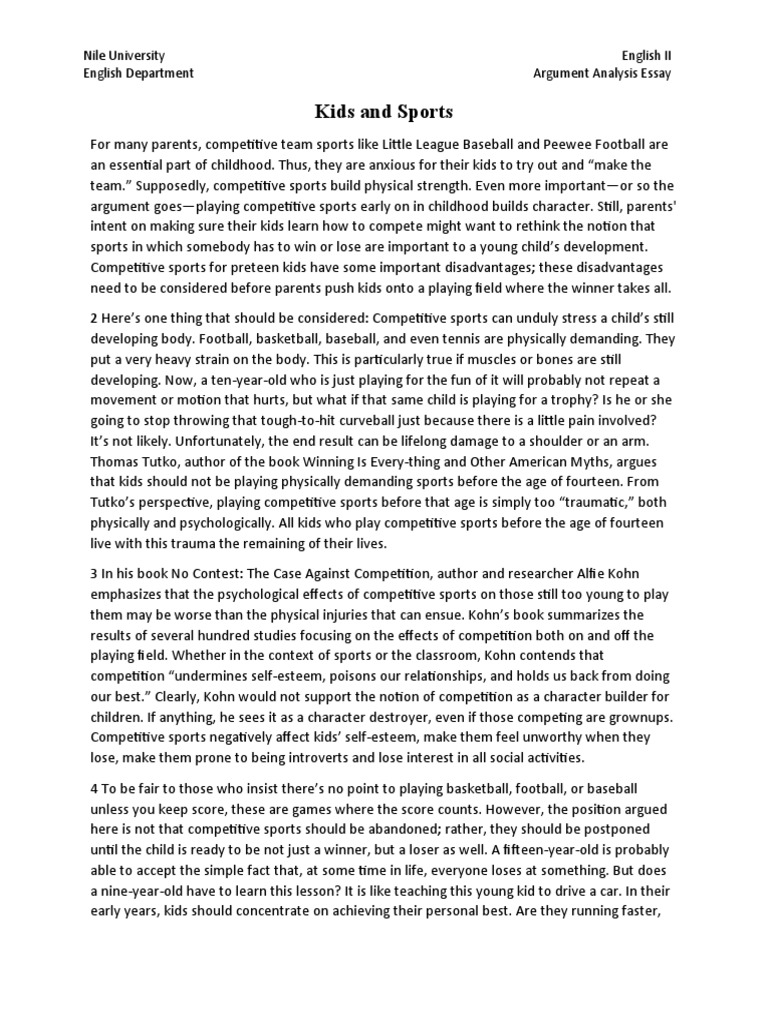 Disadvantages of Kids in Competitive Sports | PDF | Sports ...