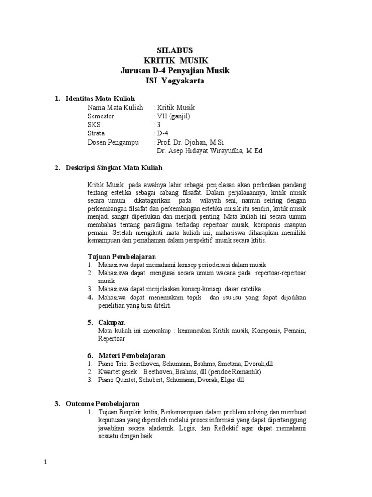 Silabus Kritik Musik | PDF