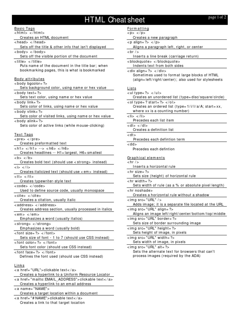 Html Cheatsheet: A Comprehensive Guide To Basic And Advanced Html Tags 