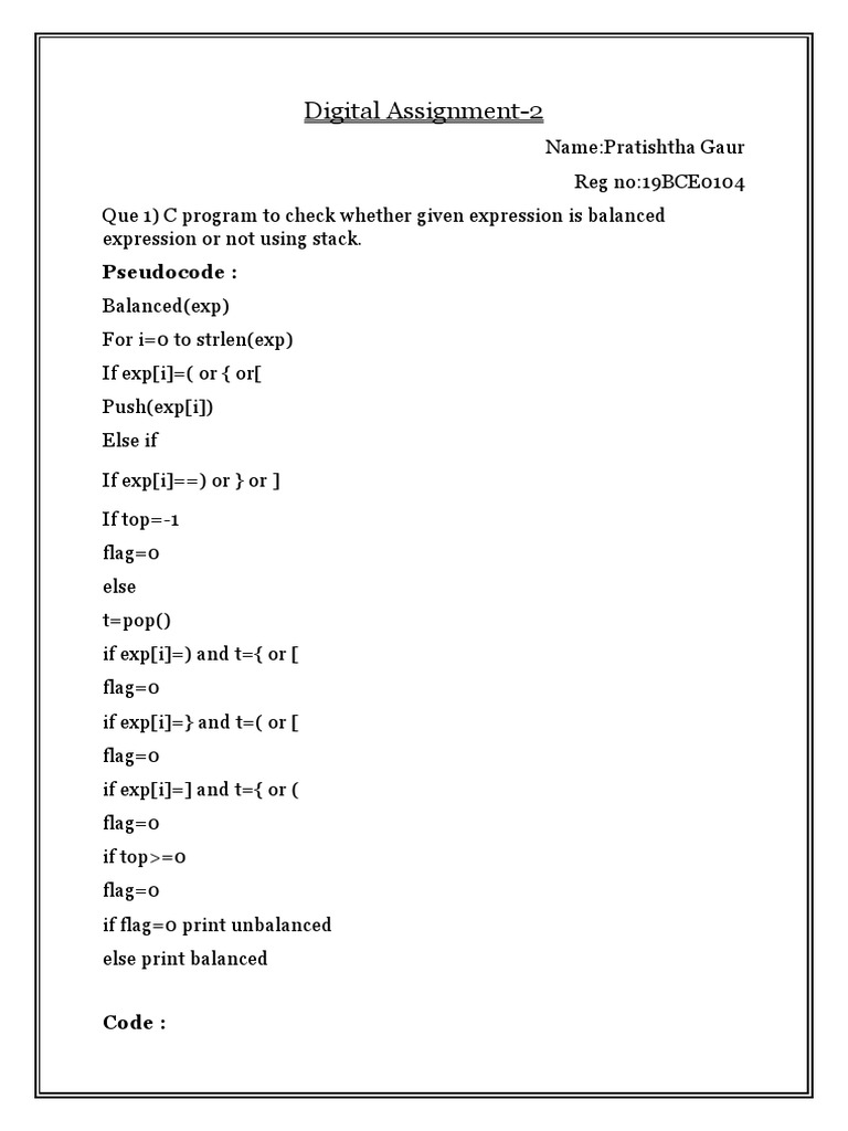 Digital Assignment 2 Pseudocode Pdf Queue Abstract Data Type Algorithms And Data Structures
