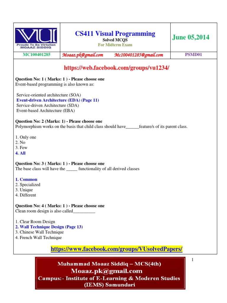 Mid cs411 MCQsWithReferencesByMoaaz | PDF | Extensible Application Markup Language | Class ...