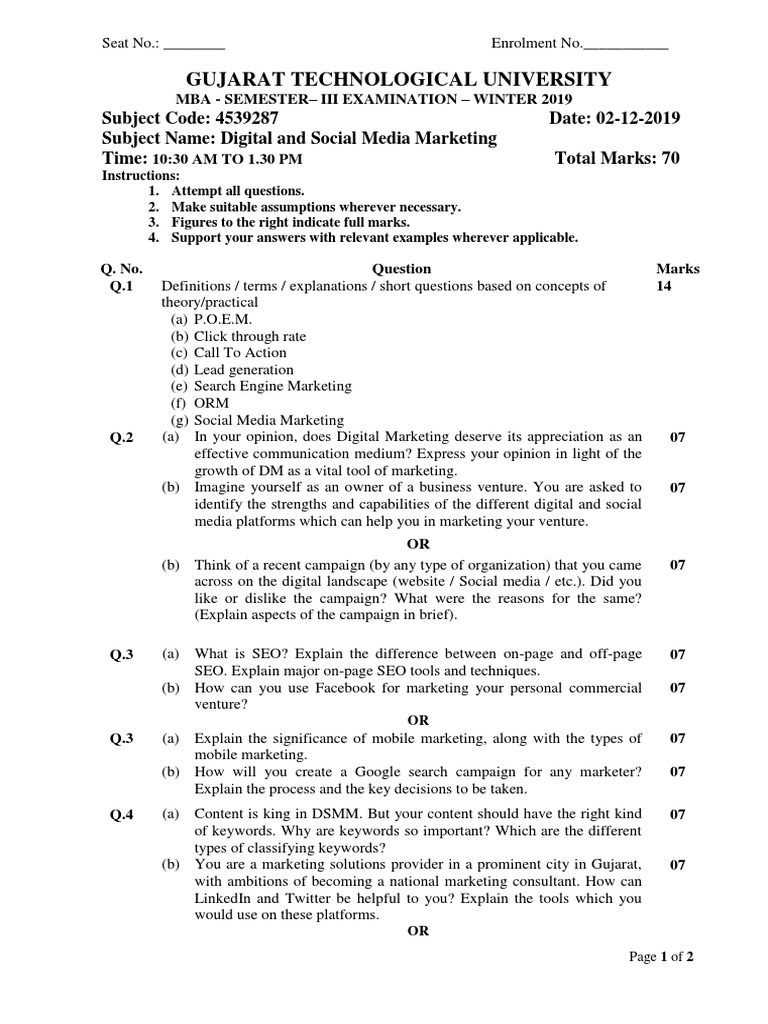GTU Previous Year Question Paper | PDF | Search Engine Optimization ...