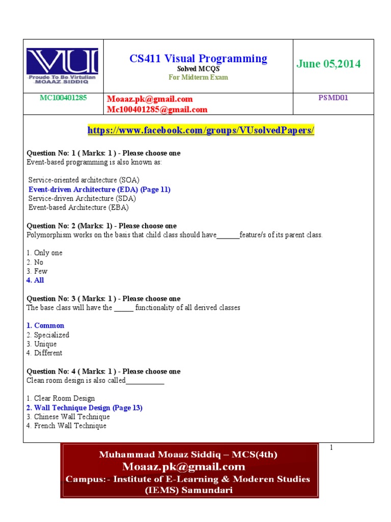 CS411 Midterm Solved MCQs With References by Moaaz | PDF | Extensible Application Markup ...