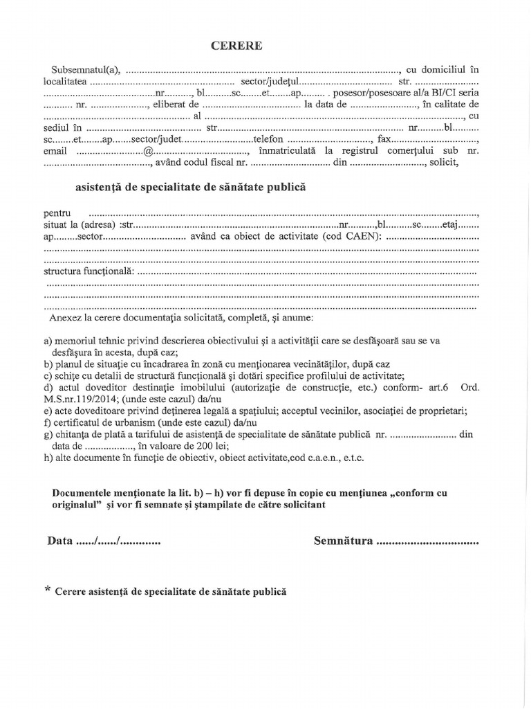 Cerere Aviz Sanatate Publica | PDF