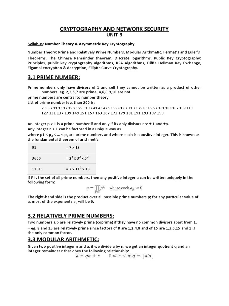 UNIT-3 Notes CNS | PDF | Cryptography | Public Key Cryptography UNIT-3 Notes CNS | PDF | Cryptography | Public Key Cryptography
