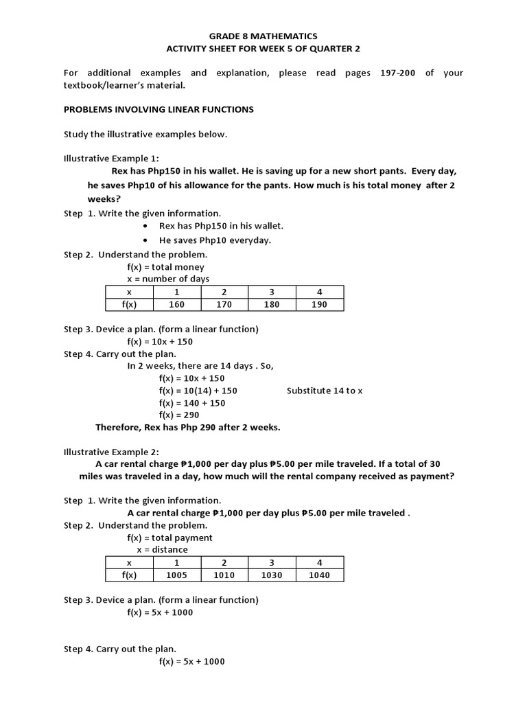 Grade 8 Mathematics Activity Sheet of Quarter 2 Week 5 | PDF | Mathematics