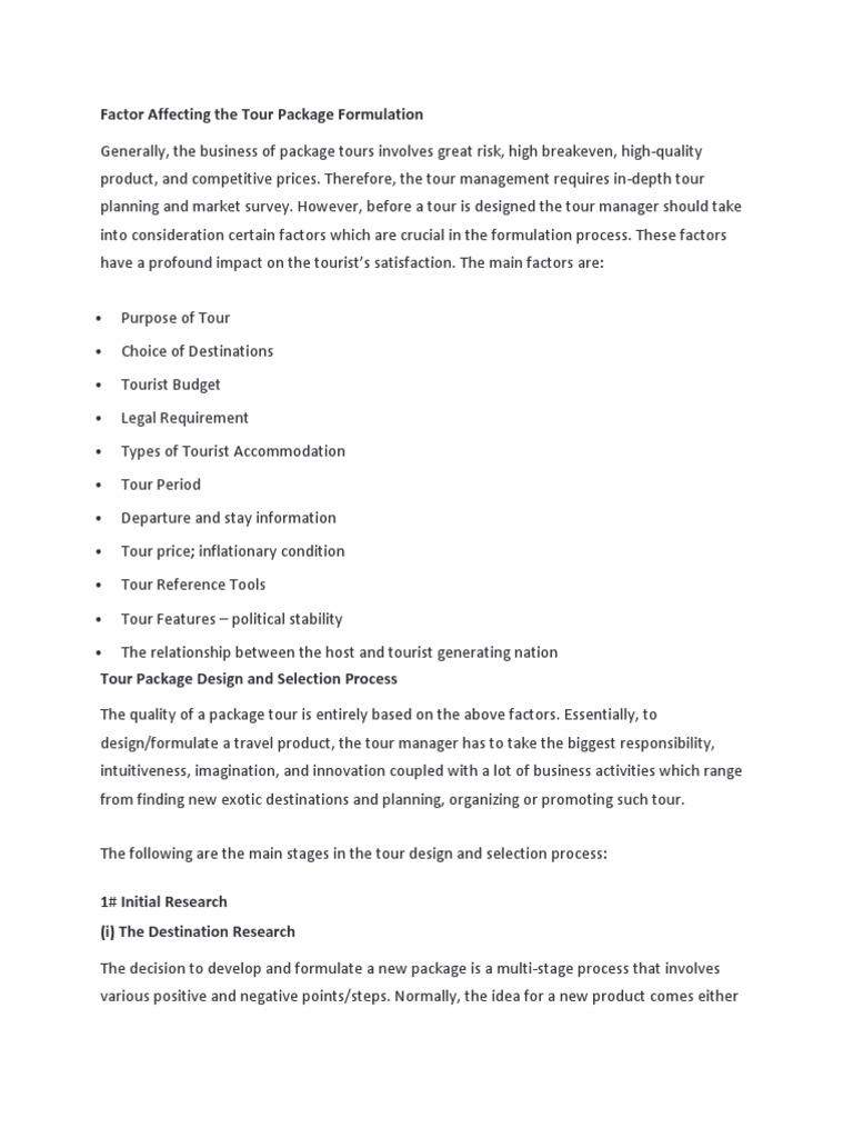 Tour Package Formulation Factors | PDF | Travel Agency | Tourism