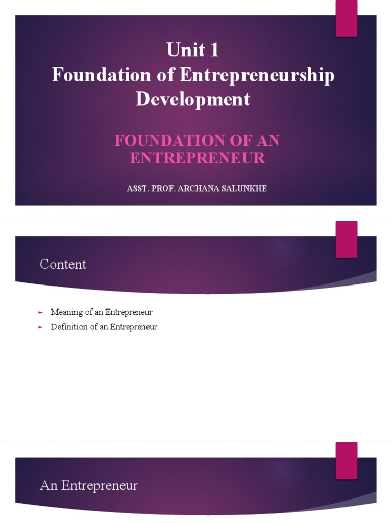 Unit 1 Foundation of Entrepreneurship Development | PDF