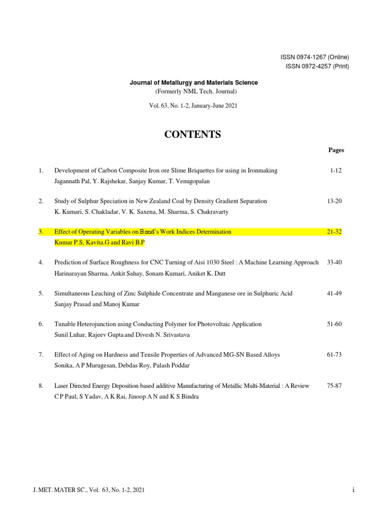 JMMS Vol 63 Issue 1 2 | PDF | Mill (Grinding) | Iron Ore