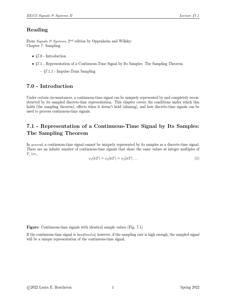 Lecture7 1 Pdf Discrete Time And Continuous Time Sampling Signal Processing