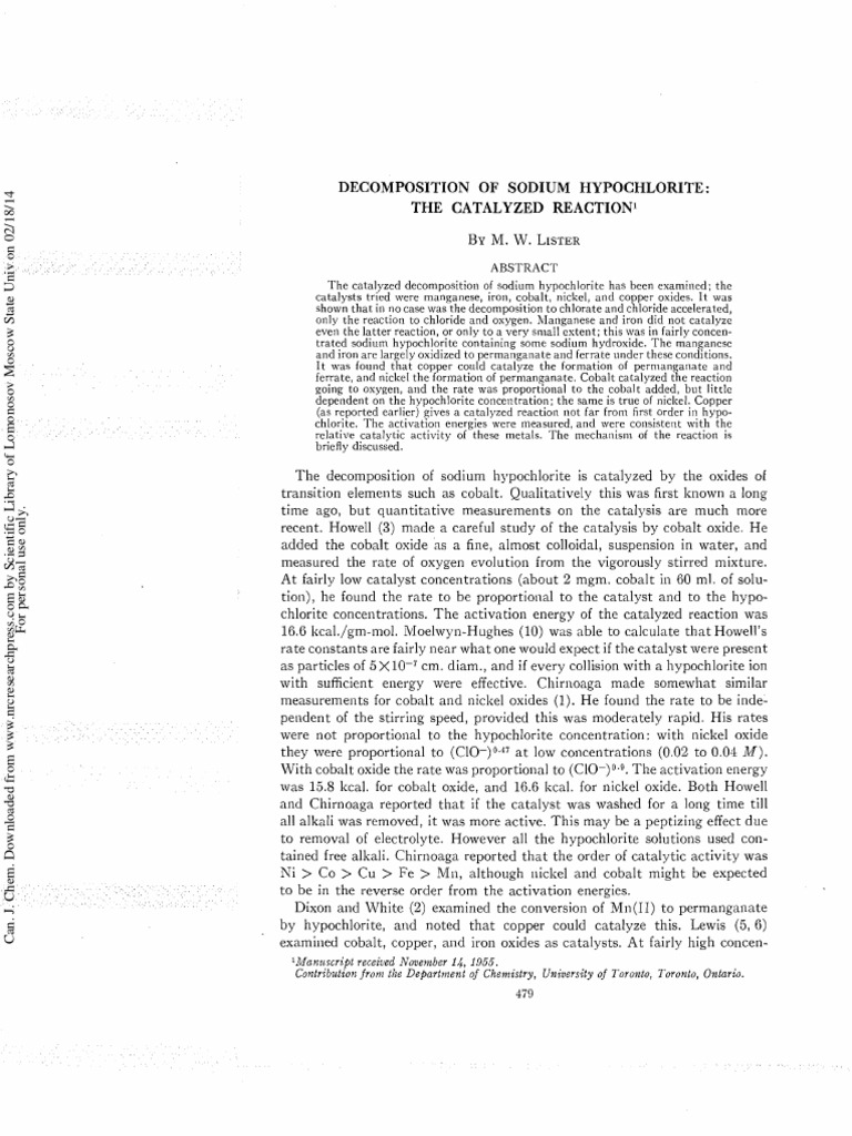 Decomposition of NaOCl | PDF | Catalysis | Chemical Reactions