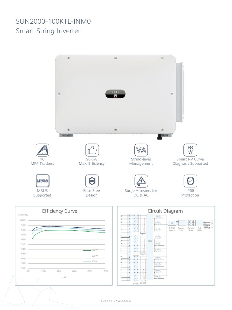 SUN2000-100KTL-INM0 Smart String Inverter: Circuit Diagram Efficiency Curve | PDF | Alternating ...