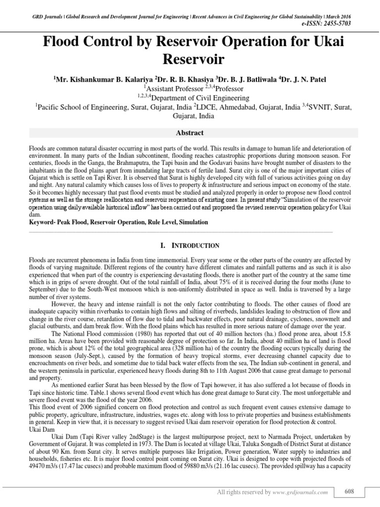 Flood Control by Reservoir Operation For | PDF | Flood | Reservoir