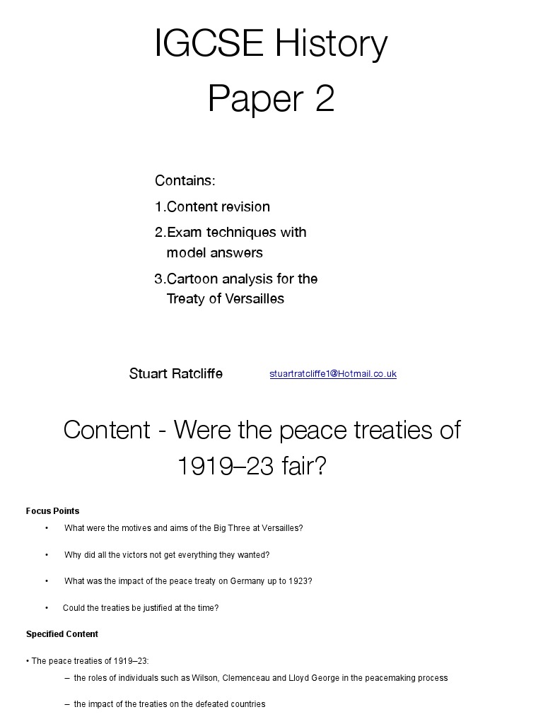 A Guide To IGCSE Paper 2 | PDF | Treaty Of Versailles | World War I ...